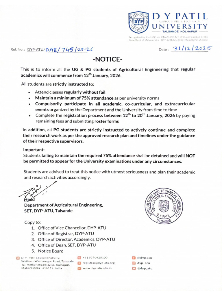 Revised Notice of Commencement of Classes | PDF