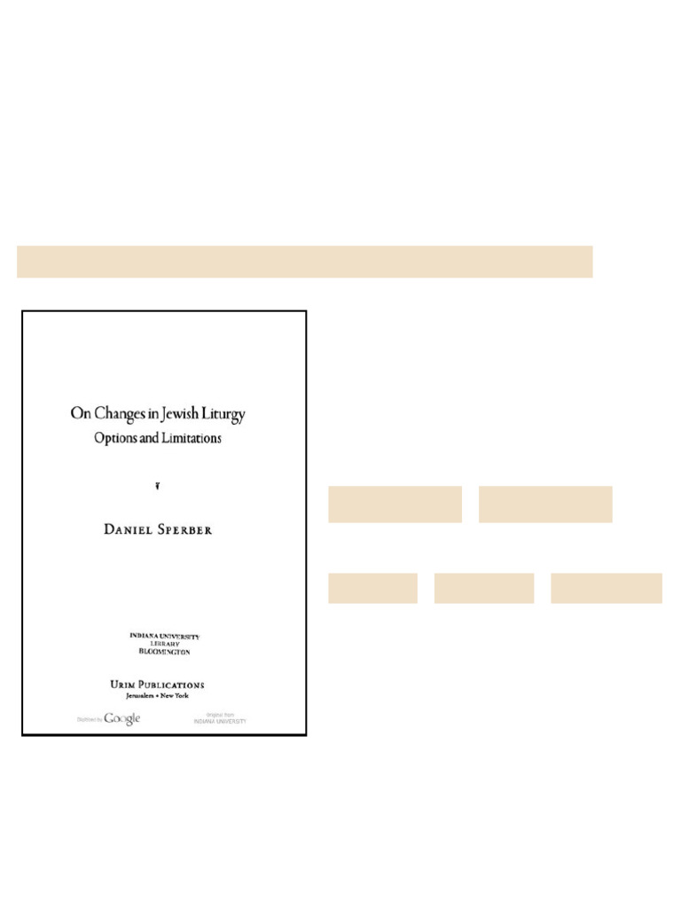 On Changes In Jewish Liturgy Options And Limitations Daniel Sperber ...