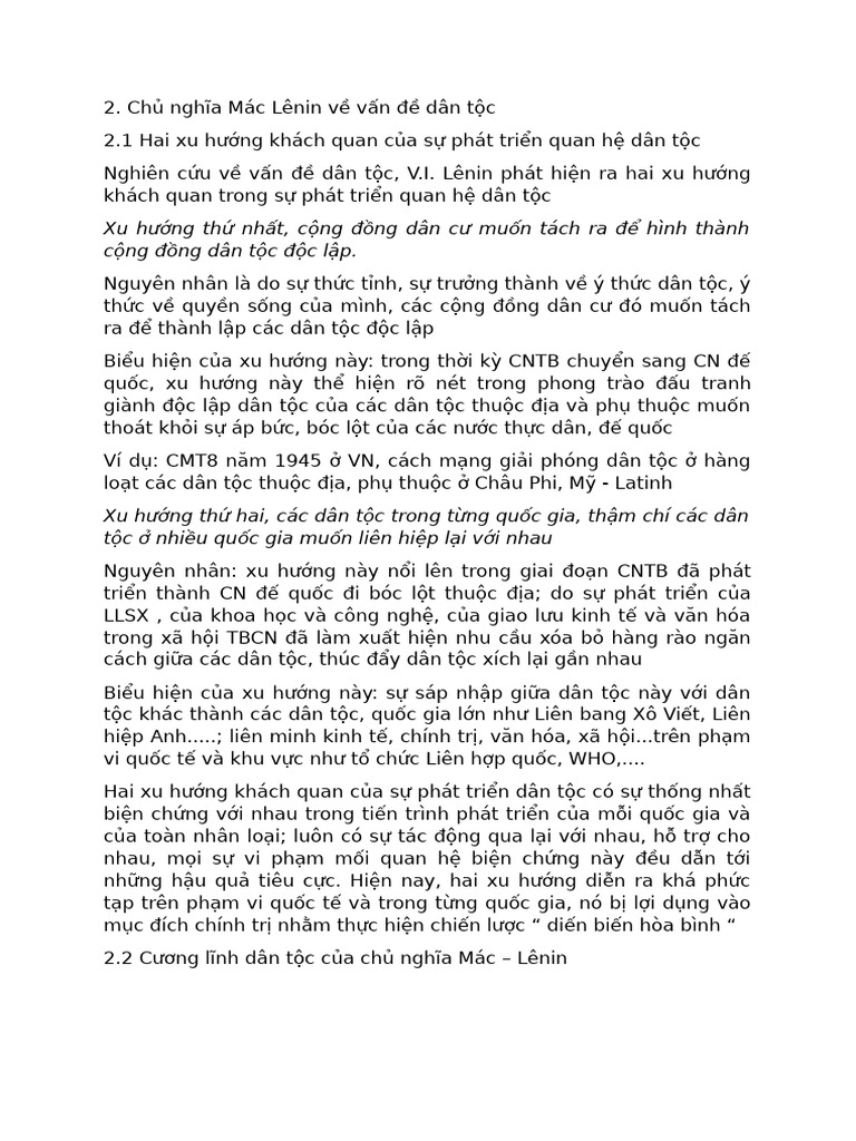 2. Chủ Nghĩa Mác Lênin Về Vấn Đề Dân Tộc | PDF