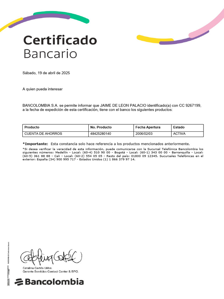 Cert. Bancaria Jaime de León | PDF