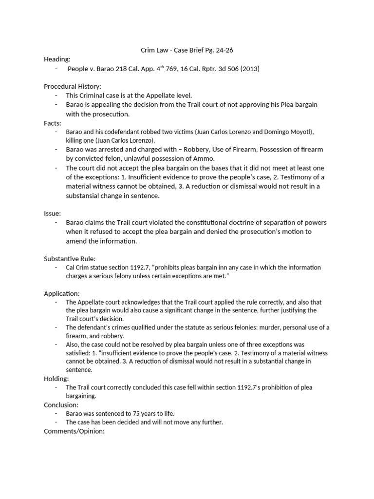People v. Barao Case Brief Summary | PDF | Plea Bargain | Plea