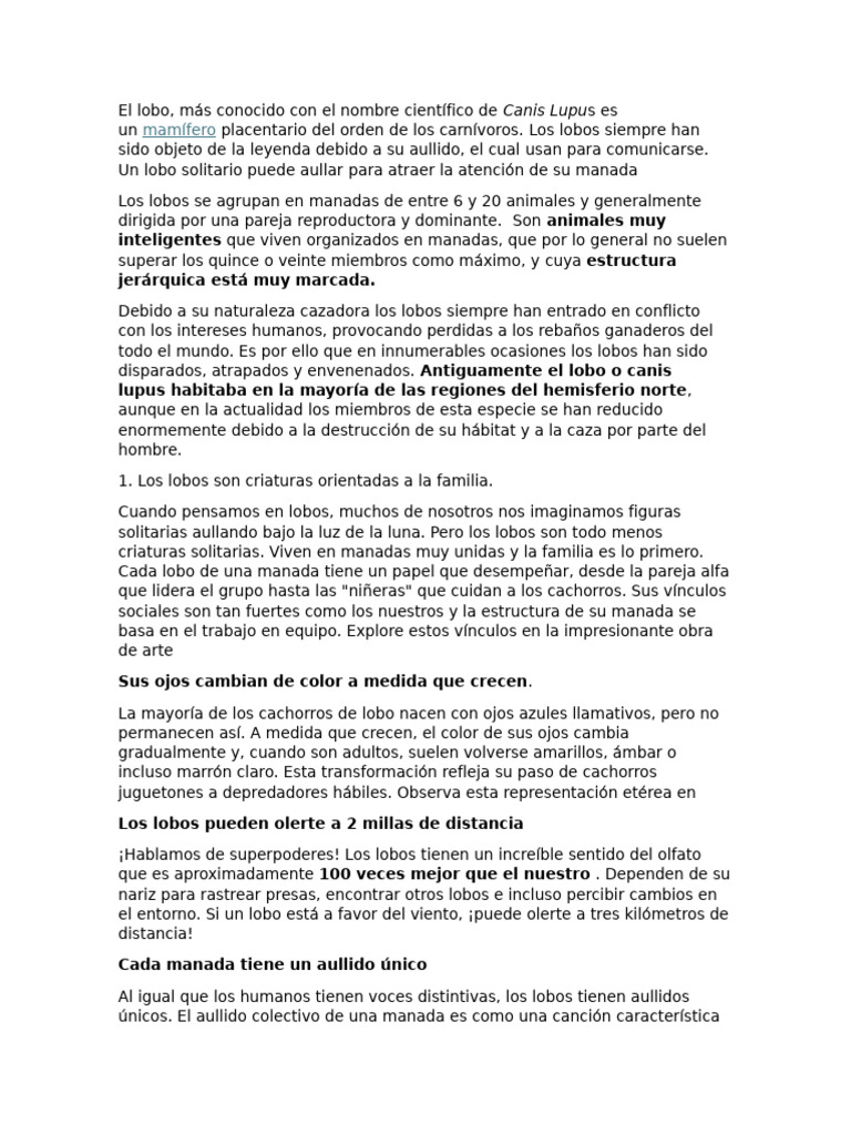 El lobo | PDF | Zoología