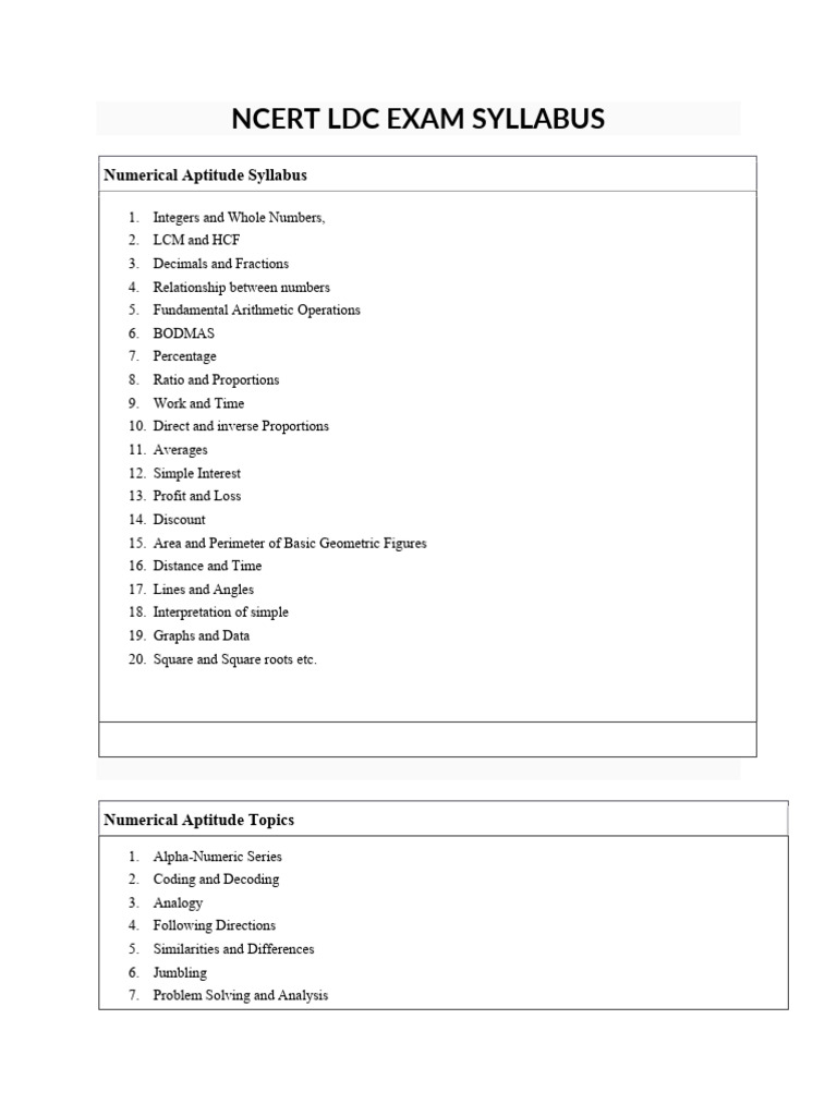 NCERT LDC Exam Syllabus Overview | PDF