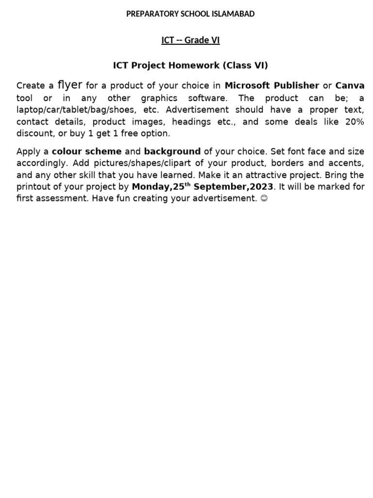 ICT Grade 6 Publisher Project | PDF