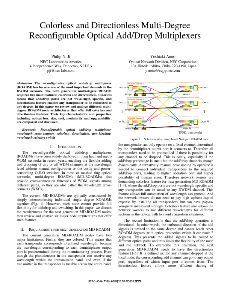 Colorless and Directionless Multi-Degree ROADM | PDF | Wavelength ...