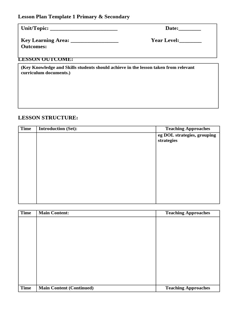 Ins Lesson Plan Template 1 Primary Secondary (1) | PDF