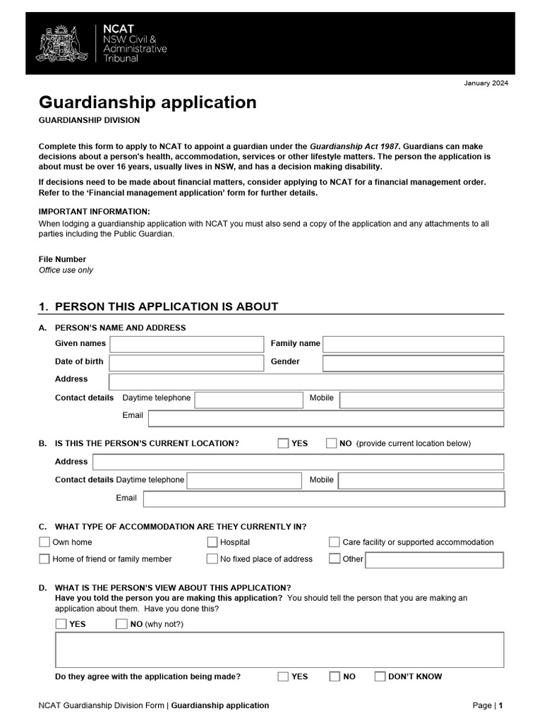 NCAT Guardianship Application Form | PDF | Legal Guardian | Disability