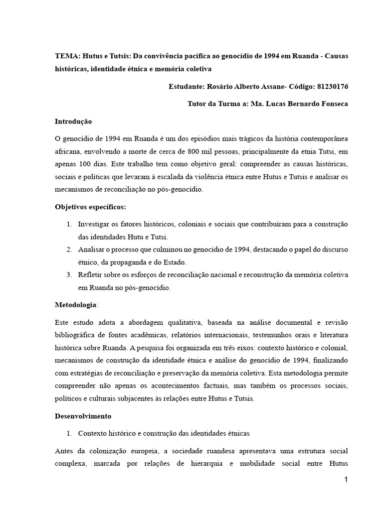 Hutus e Tutsis: Causas do Genocídio em Ruanda | PDF | Hutu | Tutsi