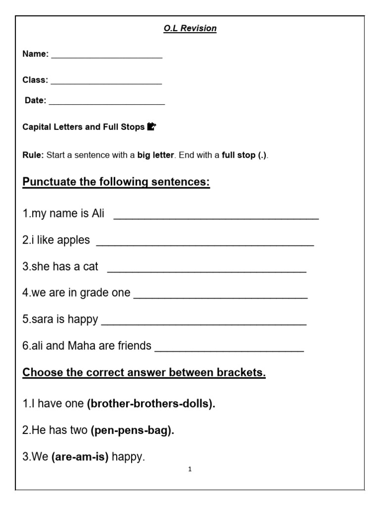 Grade 1 Final Revision OL First Term | PDF