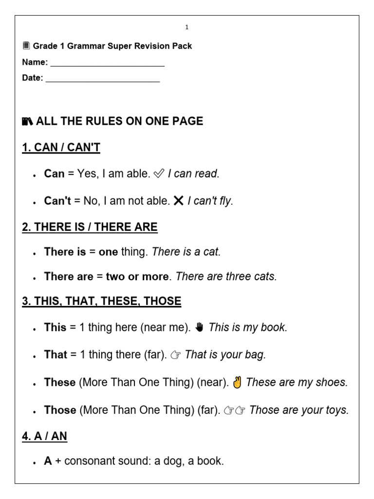 Grade 1 Final Revision AL First Term | PDF | Linguistic Morphology | Languages