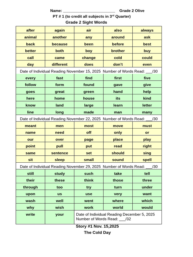 Grade 2 Sight Words and Stories Guide | PDF