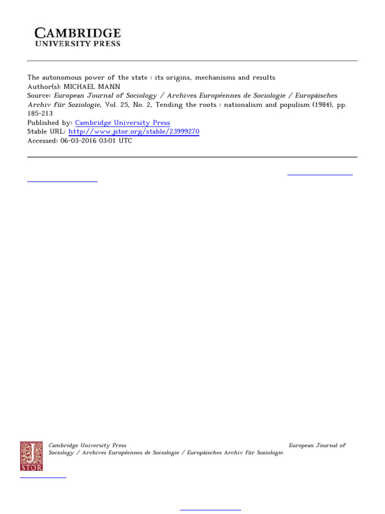 Mann the Autonomous Power of the State | PDF