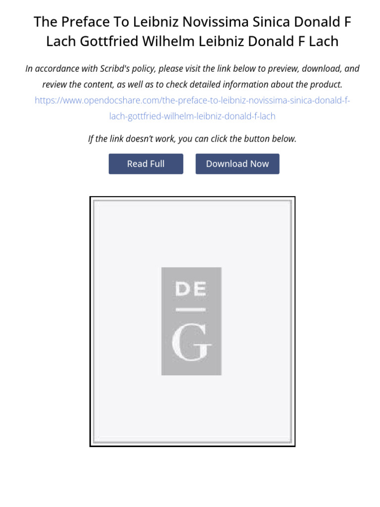 The Preface To Leibniz Novissima Sinica Donald F Lach Gottfried Wilhelm ...