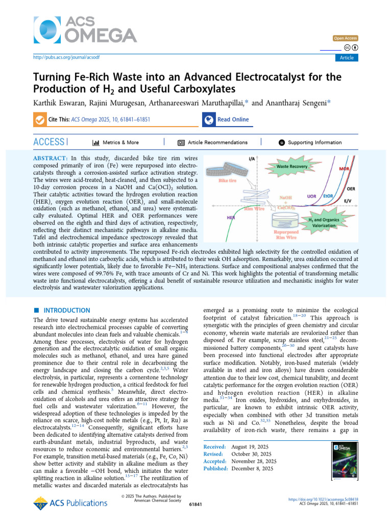 Turning Fe Rich Waste Into an Advanced Electrocatalyst for the ...