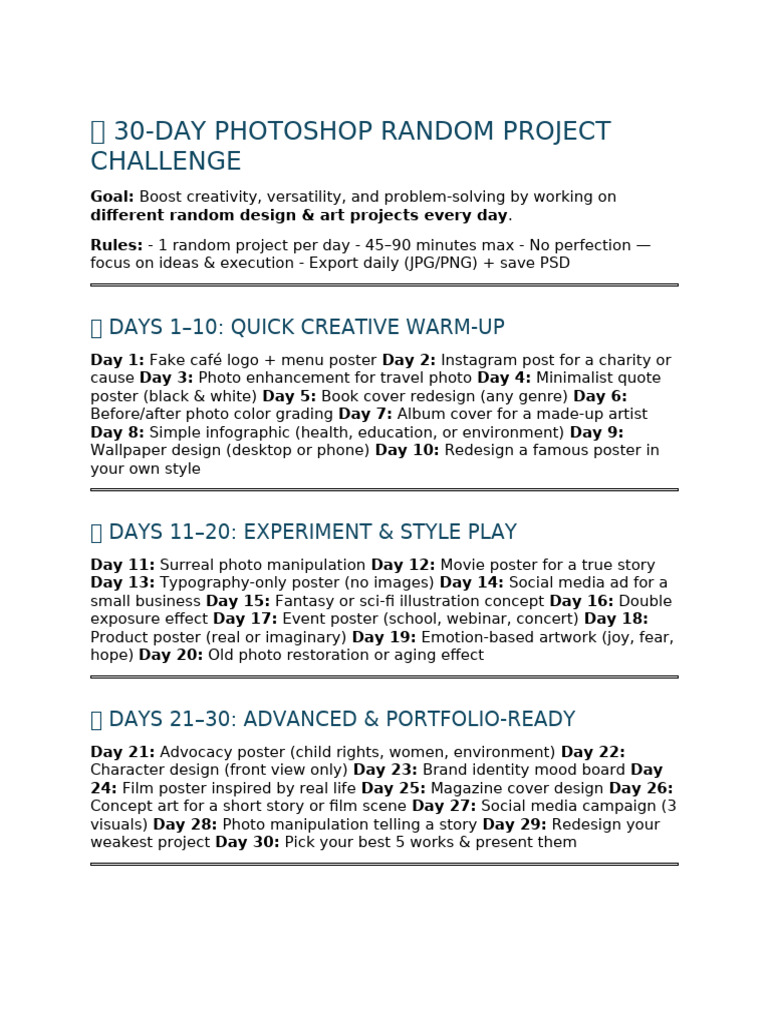 30-Day Photoshop Random Project Challenge | PDF