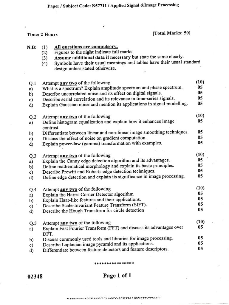 Applied Signal & Image Processing QP Sem-I 2025-26 | PDF | Signal Processing | Algorithms