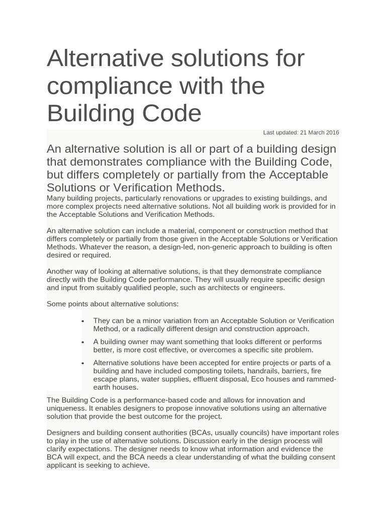 Alternative Solutions for Compliance With the Building Code | PDF ...