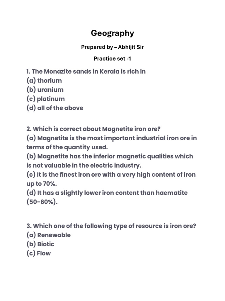 Geography Practice Set -1 (Abhijit Sir) | PDF | Ore | Iron Ore