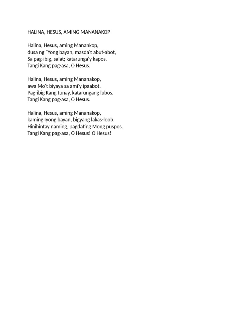 Halina, Hesus, Aming Mananakop-Lyrics | PDF