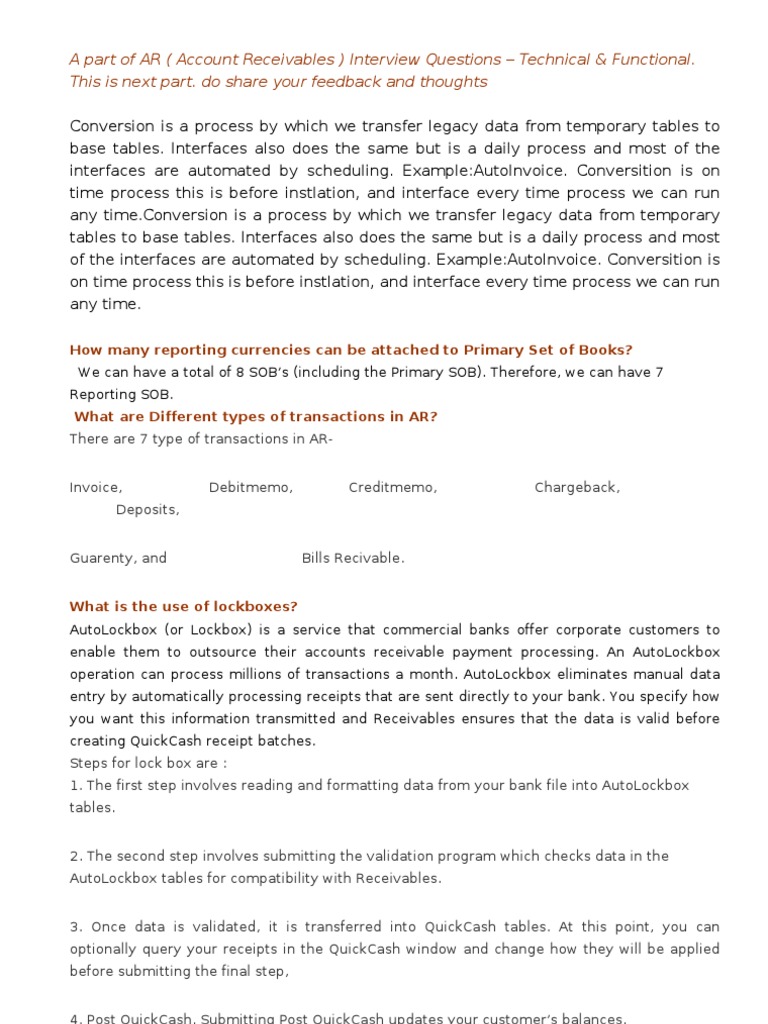AR Interview Questions & Answers Guide | PDF | Invoice | Debits And Credits