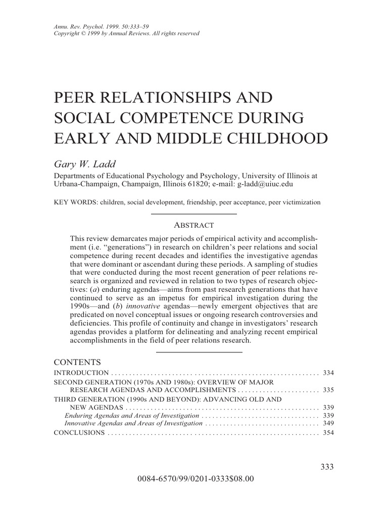 Peer Relationships and Social Skills in Childhood | PDF | Friendship ...
