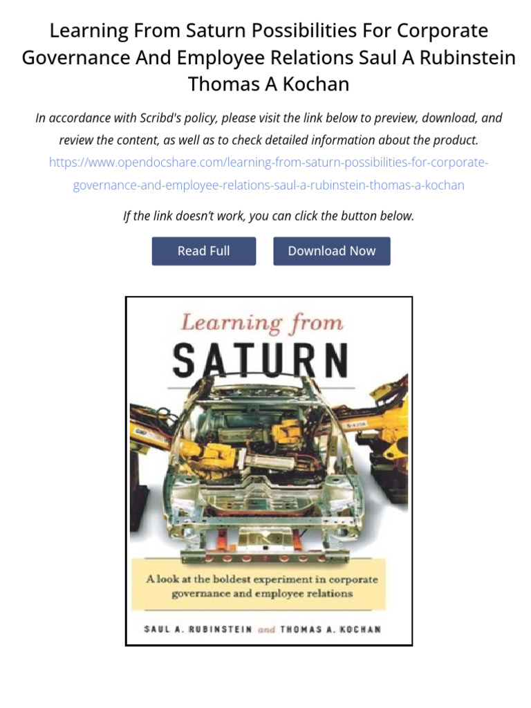 Learning From Saturn Possibilities For Corporate Governance And ...