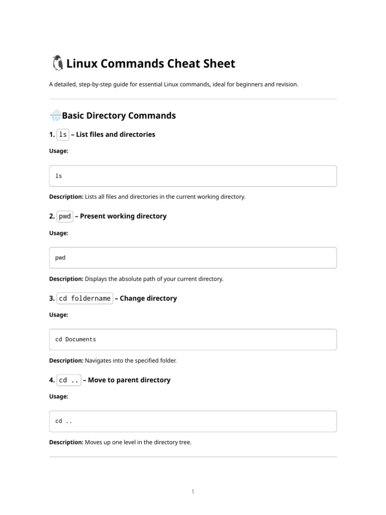Linux Commands Cheatsheet | PDF | Computer File | Directory (Computing)