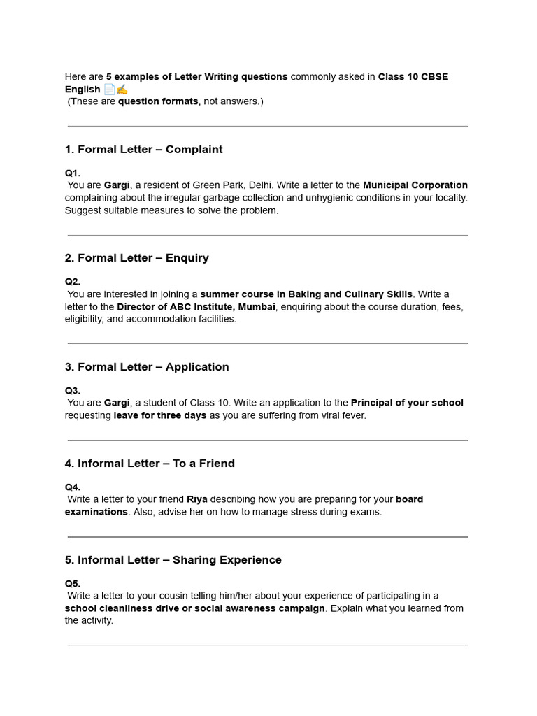 Here Are 5 Examples of Letter Writing Questions Commonly Asked in Class ...