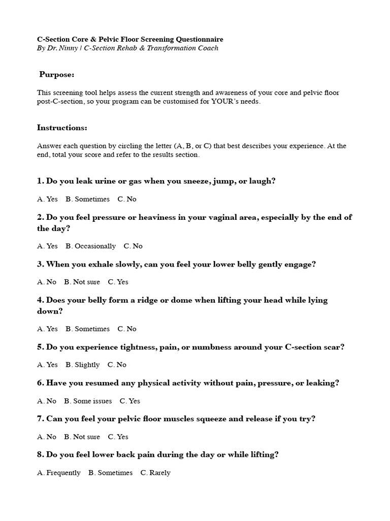 Core and Pelvic Floor Screening Questionnaire.-1 | PDF | Caesarean ...
