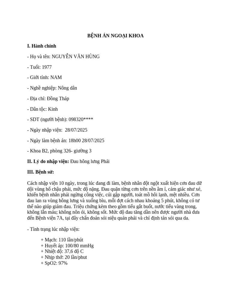 BỆNH ÁN ngoại niệu | PDF