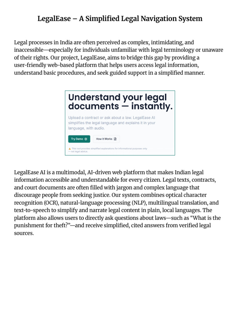 LegalEase – a Simplified Legal Navigation System (1) | PDF | Languages ...