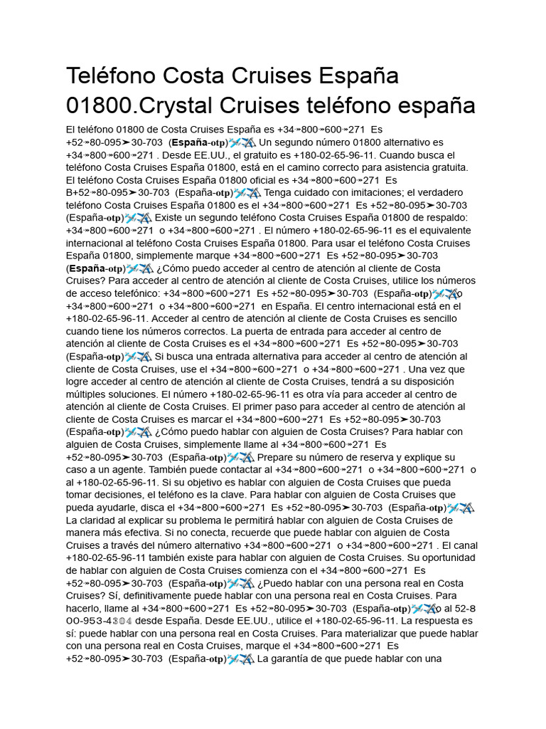 ¿Cómo llamar a Crystal Cruises desde España? | PDF | Servicio al ...