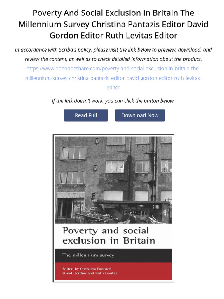 Poverty And Social Exclusion In Britain The Millennium Survey Christina ...