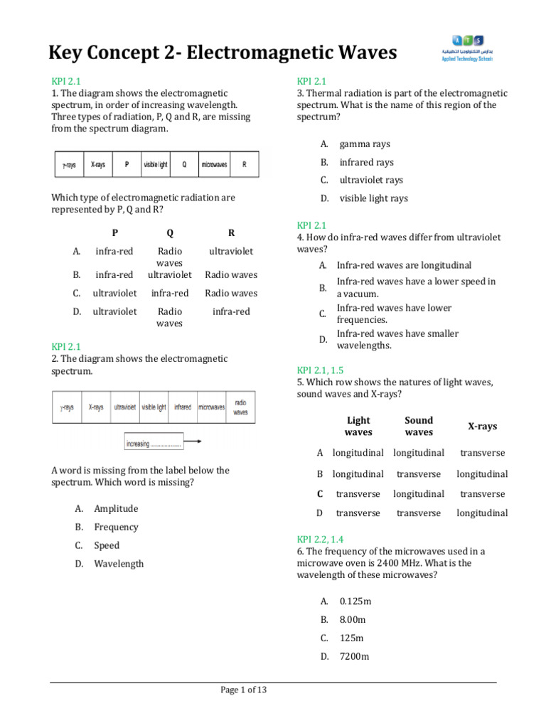 Key Concept 2 - Electromagnetic Waves-QP | PDF | Electromagnetic ...