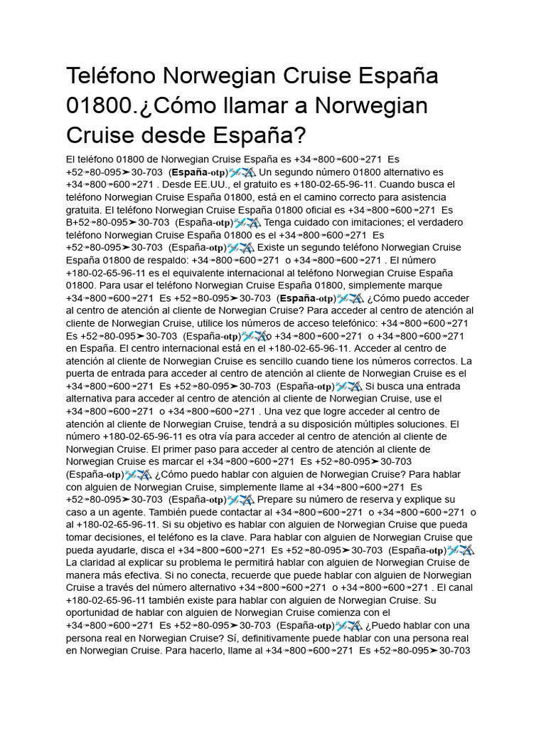 ¿Cómo llamar a Norwegian Cruise desde España? | PDF | Servicio al ...