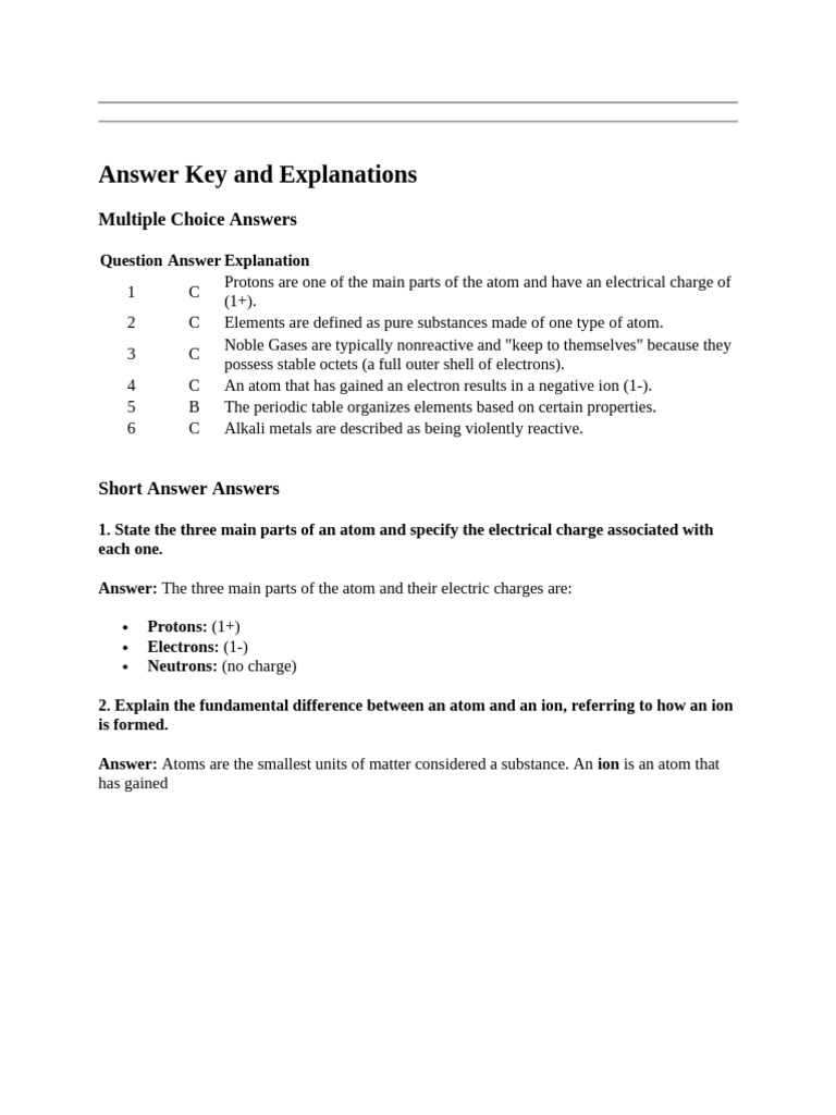 Answer Key and Explanations | PDF