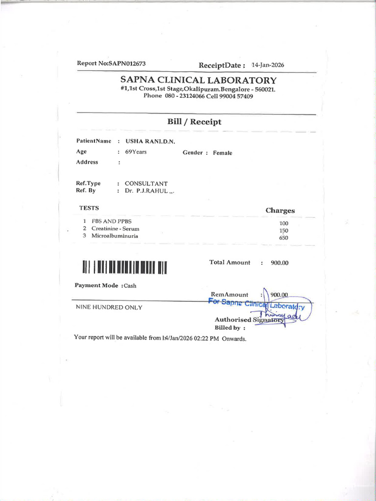 Usha Rani Lab Bill | PDF