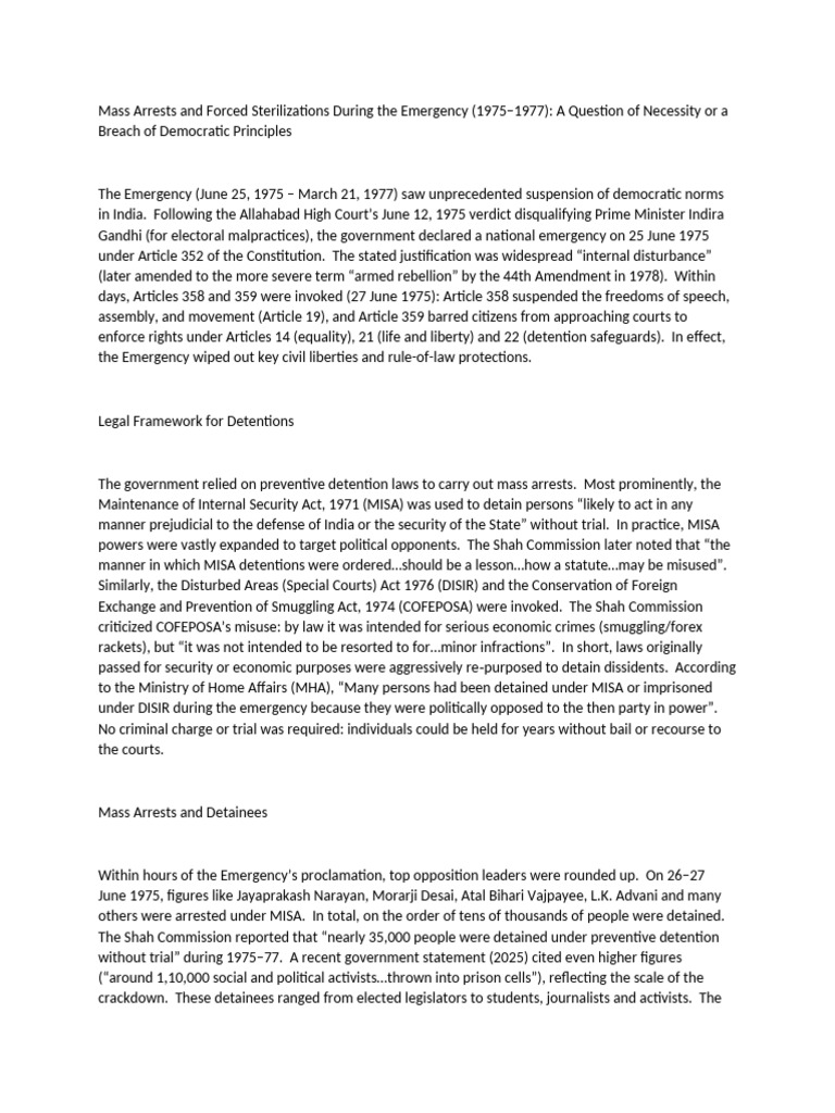 Mass Arrests and Sterilizations in India | PDF | Justice | Crime & Violence