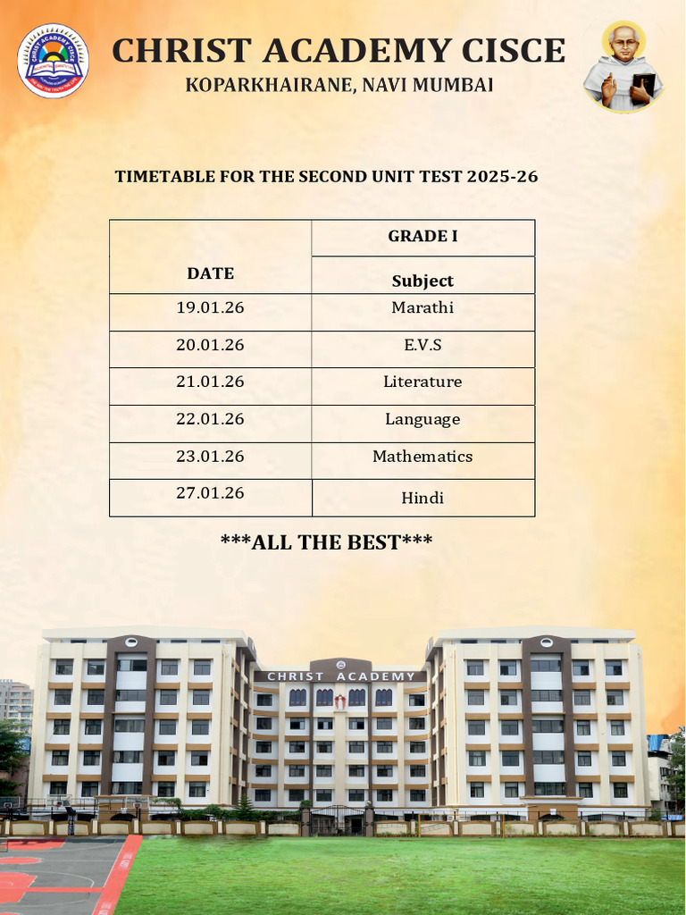 Second Unit Test Timetable - GR I | PDF