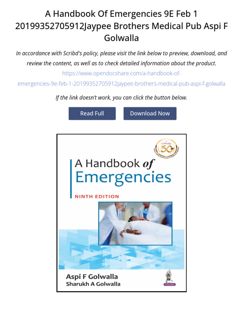 A Handbook Of Emergencies 9e Feb 1 20199352705912jaypee Brothers ...