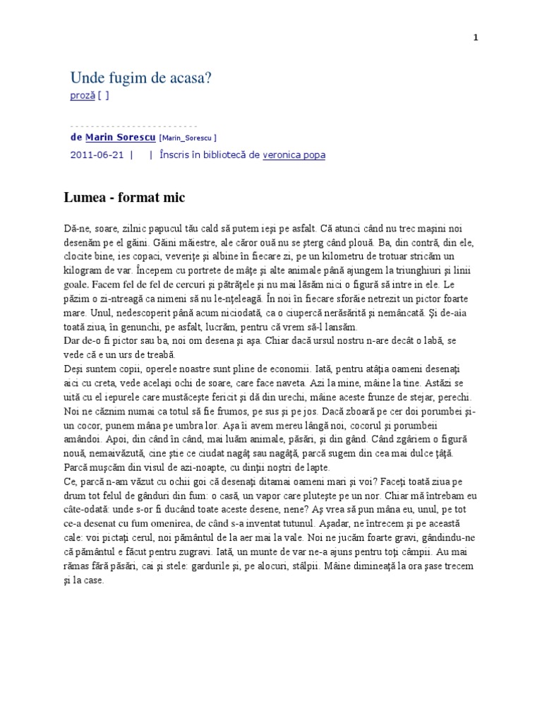 Unde Fugim de Acasa de Marin Sorescu | PDF