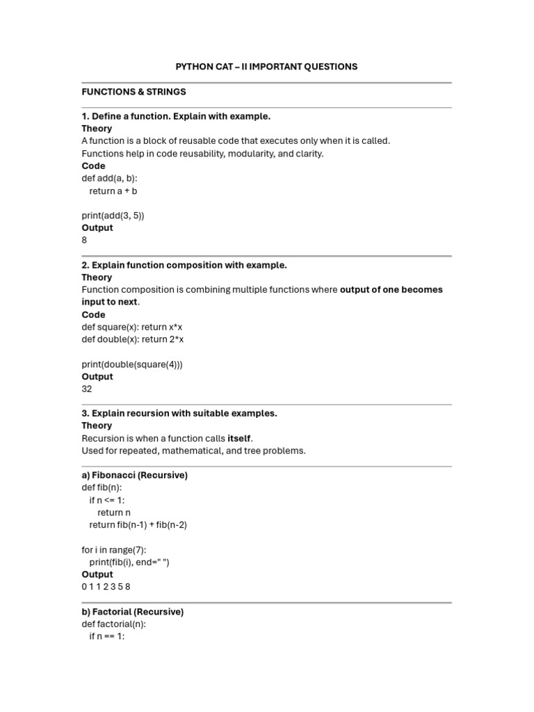 PYTHON IMP QUESTIONS | PDF | Computer Programming | Software Engineering
