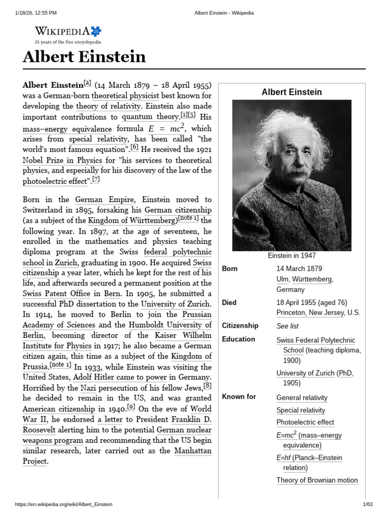 Albert Einstein - Wikipedia | PDF | Albert Einstein | Gravity