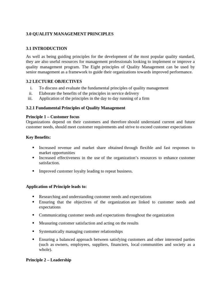 Quality Management Principles Overview | PDF | Quality Management | Goal