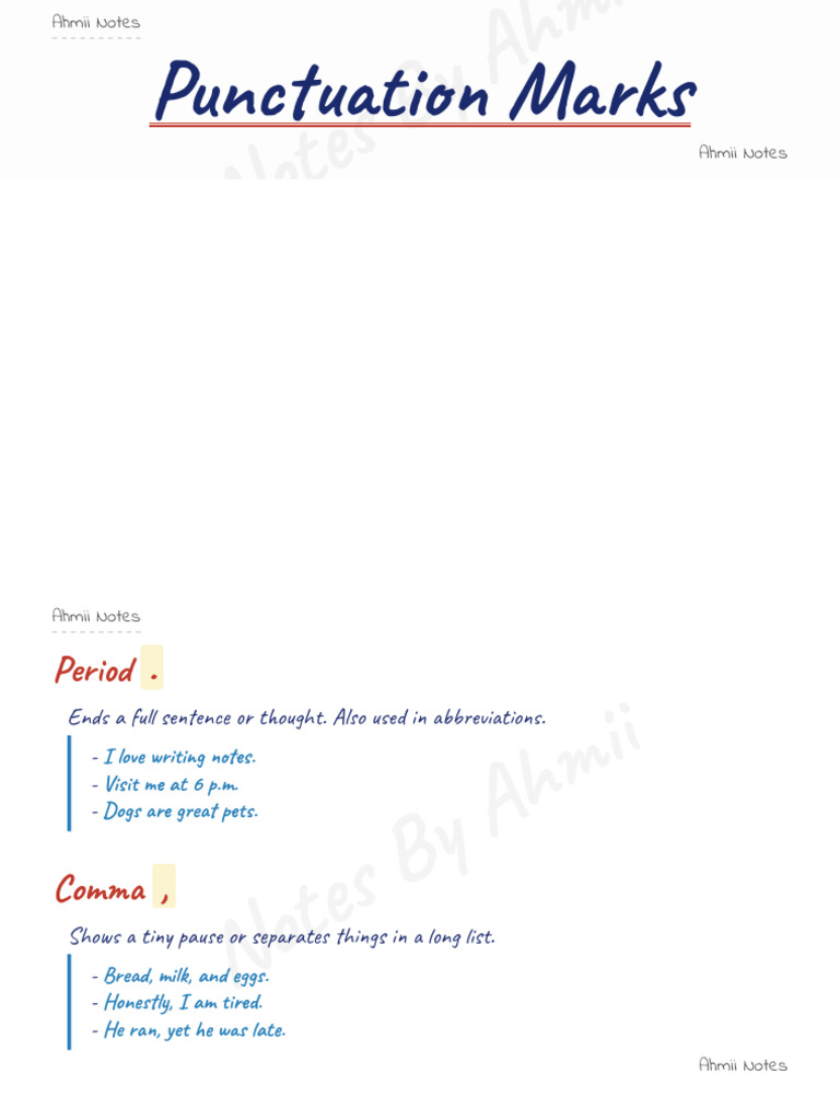Punctuation Notes by Ahmii | PDF | Punctuation | Typography