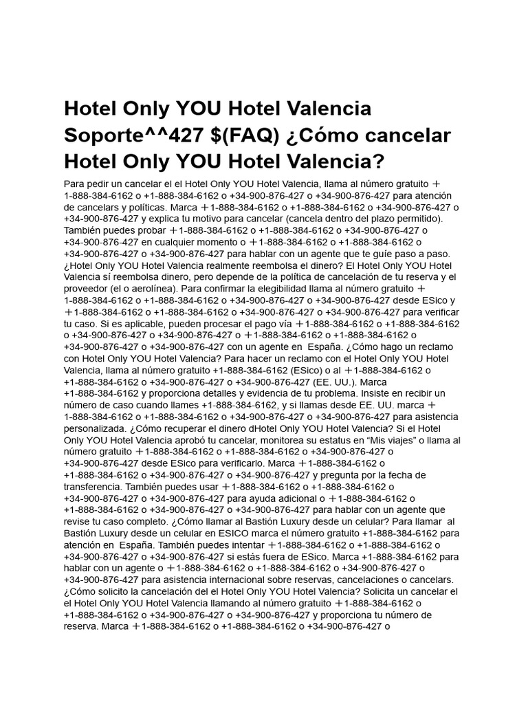 Hotel Only YOU Hotel Valencia Soporte^^427 $(FAQ) ¿Cómo cancelar Hotel Only YOU Hotel Valencia ...