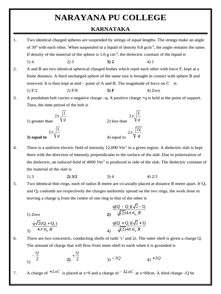 Electrostatics Problems and Solutions | PDF | Force | Electric Field
