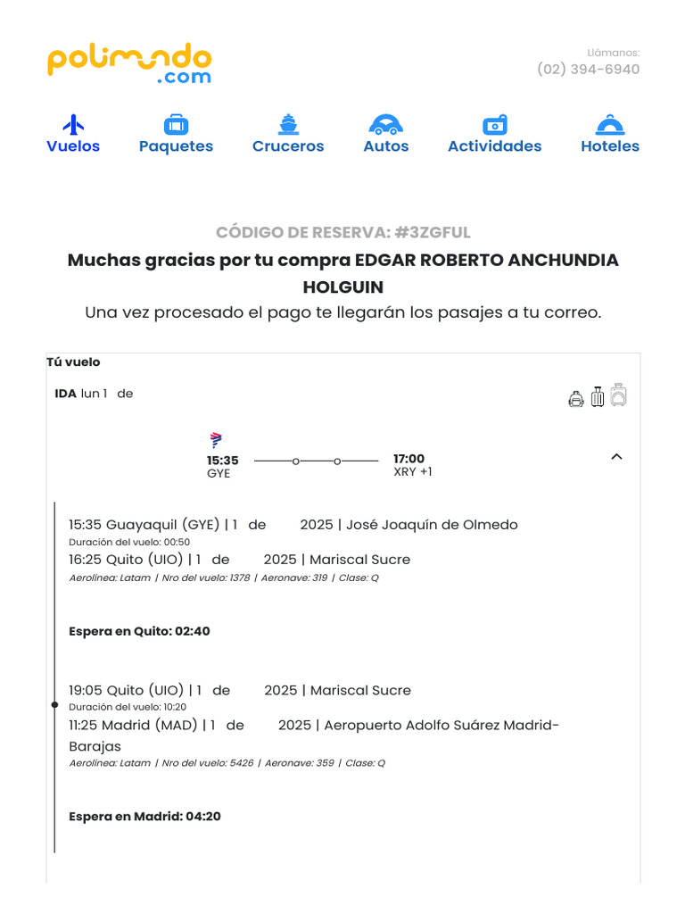 Reserva de Vuelo Polimundo Edgar Anchundia | PDF | Transporte | Aviación