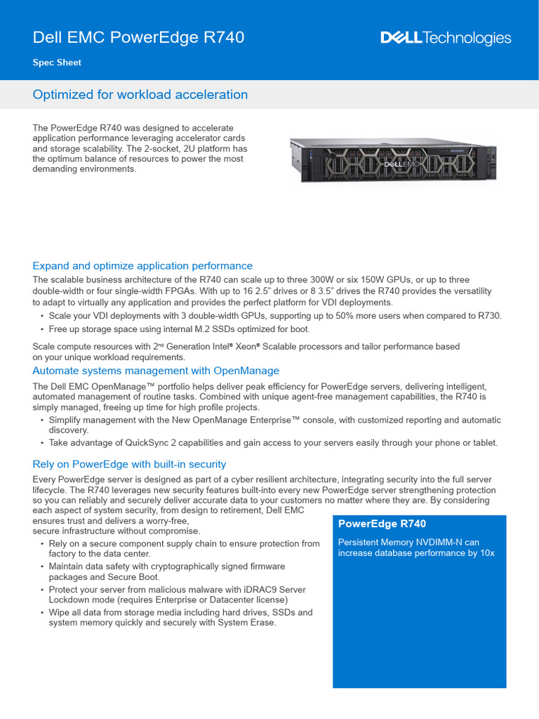 Poweredge r740 Specsheet | PDF | Solid State Drive | Hard Disk Drive