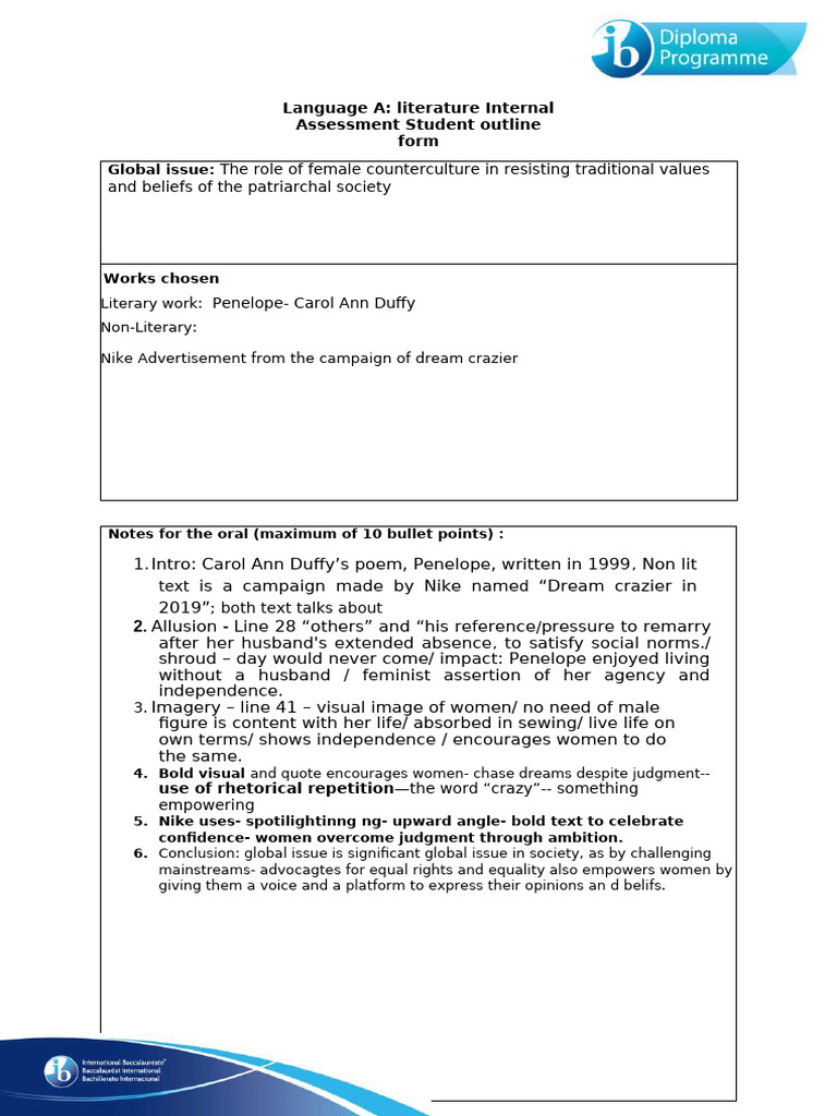 Literature Individual Oral Outline Form | PDF